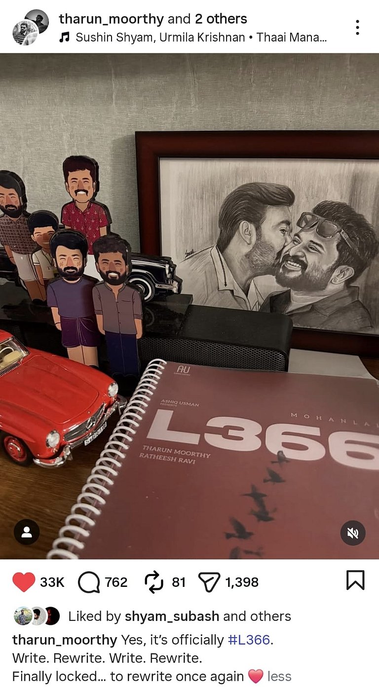Mohanlal and Tharun Moorthy’s new film tentatively titled L 366