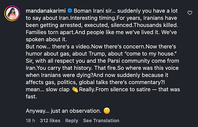 Mandana Karimi criticises Boman Irani for his satirical post about ...